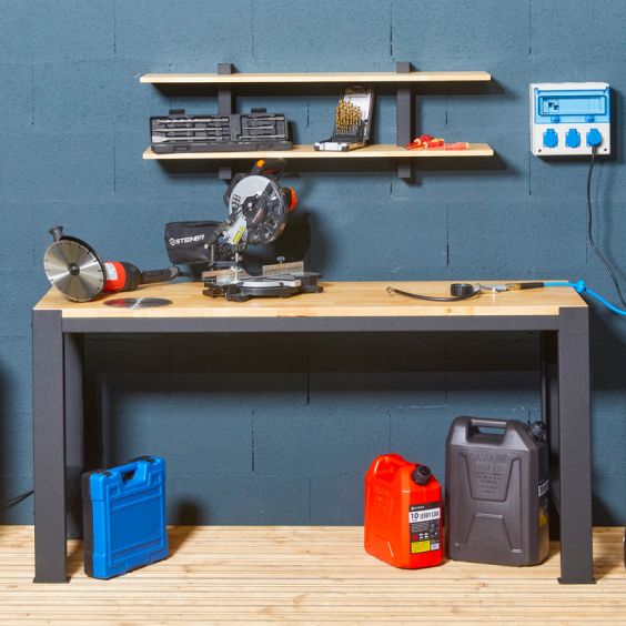 Pack établi avec plateau en bois d'Hévéa + servante d'atelier sur roues ...