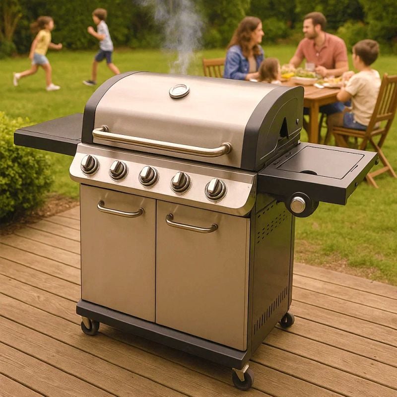 Barbecue gaz ROSTER triple grille 6 brûleurs (5+1 latéral)